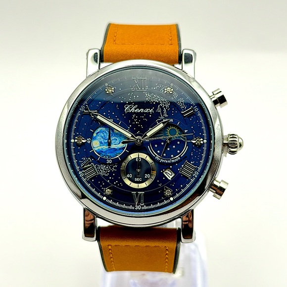 Chenx | Accessories | Starry Night Watch With Leathersilicone Magnetic ...